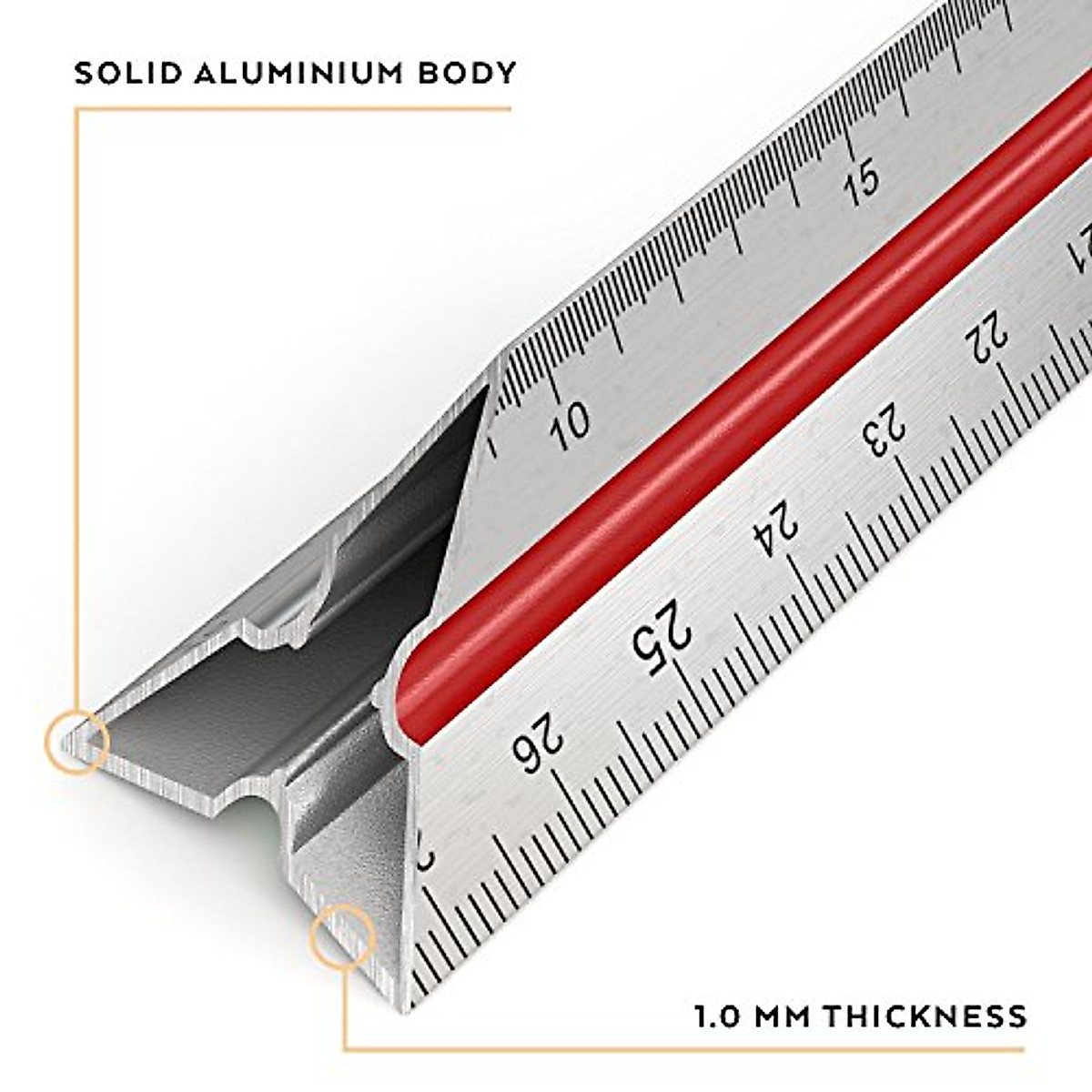 Arteza Architect Scale Ruler, Imperial, 12-Inch Color-Coded Professional-Grade Aluminum Triangular Drafting Ruler for Architect & Civil Engineer Blueprints