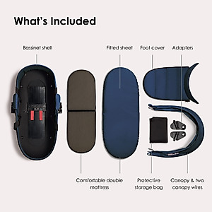 Babyzen YOYO 0+ Bassinet, Navy Blue - Includes Thick Double Mattress, Ventilated Shell & Canopy - Requires YOYO2 Frame (Sold Separately)