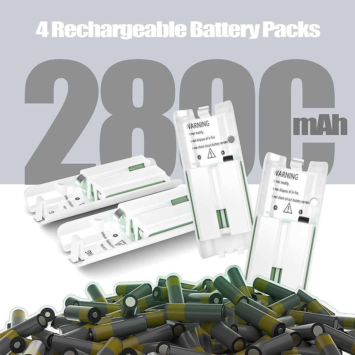 Rechargeable 4 Pack Battery Pack for Wii/Wii U Remote Controller,2800mAh Replacement Batteries and 4 Ports Charger Station for Wii/Wii U Remote Controller Battery Pack,wii Remote Charger-BURFLO