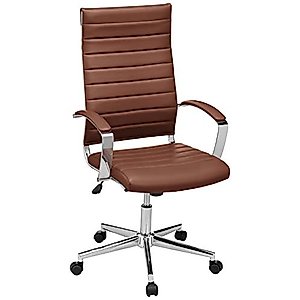 Amazon Basics High-Back Executive Swivel Office Desk Chair with Ribbed Puresoft Upholstery - Brick Red, Lumbar Support, Modern Style