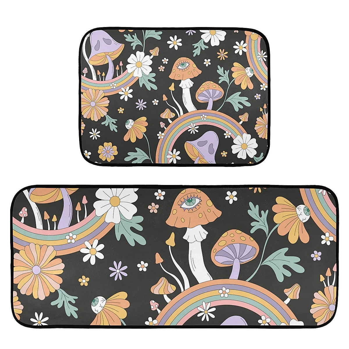 NFMILI (Mystical Mushroom) Kitchen Mat 2 PCS Cushioned Anti-Fatigue Kitchen Rug, Waterproof Non-Slip Floor Mats Thick Ergonomic Comfort Standing Mat for Kitchen Sink Laundry Room Bedroom Living Room