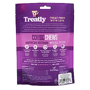 Treatly Combo Chews Beefhide Twist Sticks 5" w/Pork Meat Wrap Dog Chew Treats - 20 Count/1 Pack