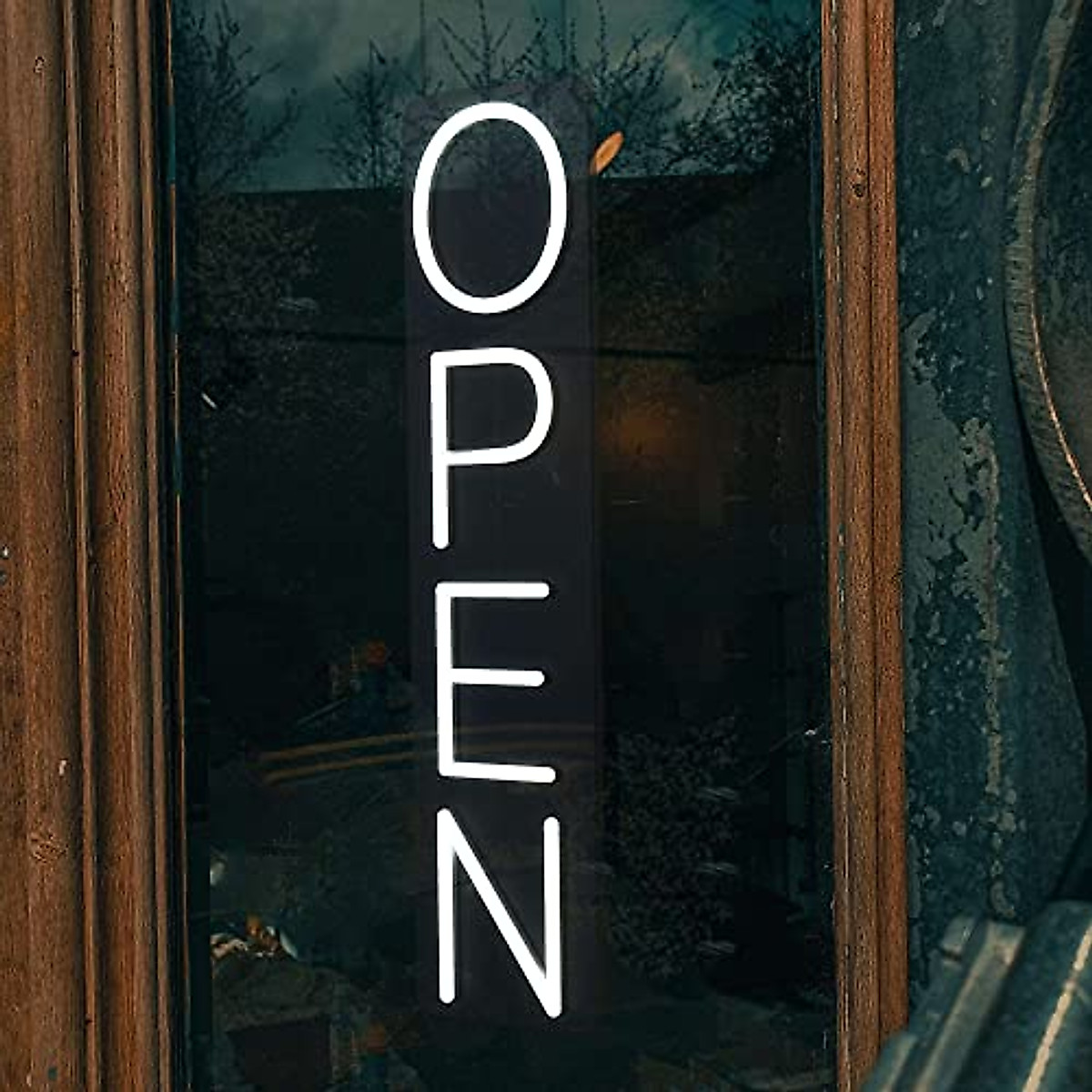 HiNeon Vertical Neon Open Sign, 26inx5in Vertical LED Open Sign for Business, Bar, Shop Windows, Restaurant Storefront, Direct Plugin w/ 12V Adapter & Remote Control w/ 6 Modes (White)