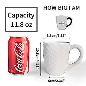 Hoikwo Gifts Mugs, White Stylish Coffee Mugs Set of 6, 11.8 Oz White Ceramic Stoneware Different Patterns Mugs Cups with Handle for Coffee, Tea, Cocoa, Milk, Compatible with Various Kitchen