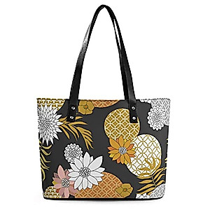 Womens Handbag Japanese Flowers Leather Tote Bag Top Handle Satchel Bags For Lady
