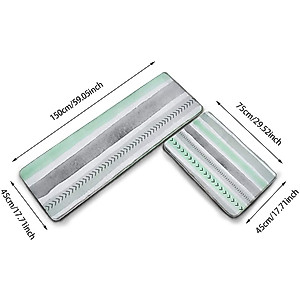DERTYV 2 Pcs Kitchen Rug Set, Mint Green Gray Watercolour Stripes Non-Slip Kitchen Mats and Rugs Soft Flannel Non-Slip Area Runner Rugs Washable Durable Doormat Carpet