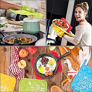 OSNIE 4Pcs Teacher Appreciation Pot Holders Heat Resistant Microwave Oven Mitt Potholders with Hand Pocket Hanging Loop Machine Washable Hot Pads Set End of The Year Teacher Gift for Cooking Baking