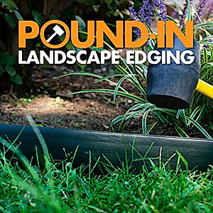 EasyFlex Pound-in Landscape Edging with Anchoring Stakes, 4.5 in. Straight Top Plastic Garden Border, 20 Foot Kit, Black, (3500-20C-3)