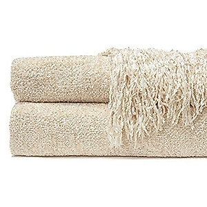 Chanasya Chenille Velvety Texture Decorative Throw Blanket with Tassels Super Soft Cozy Classy Elegant with Subtle Shimmer for Chair Couch Bed Living Bed Room Ivory Throw Blanket (50x65 Inches) Cream