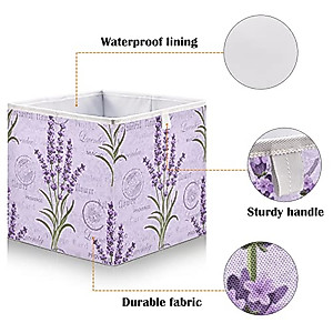 susiyo Vintage Purple Lavender Flowers Fabric Storage Bin Organizer 11 inch Collapsible Storage Cube for Shelf Closet