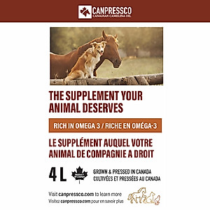 Canpressco Camelina Oil 4 L Jug with Dispensing Pump | Omega 3 Oil Supplement for Equine, Canine and Feline Joint, Coat and Skin Health