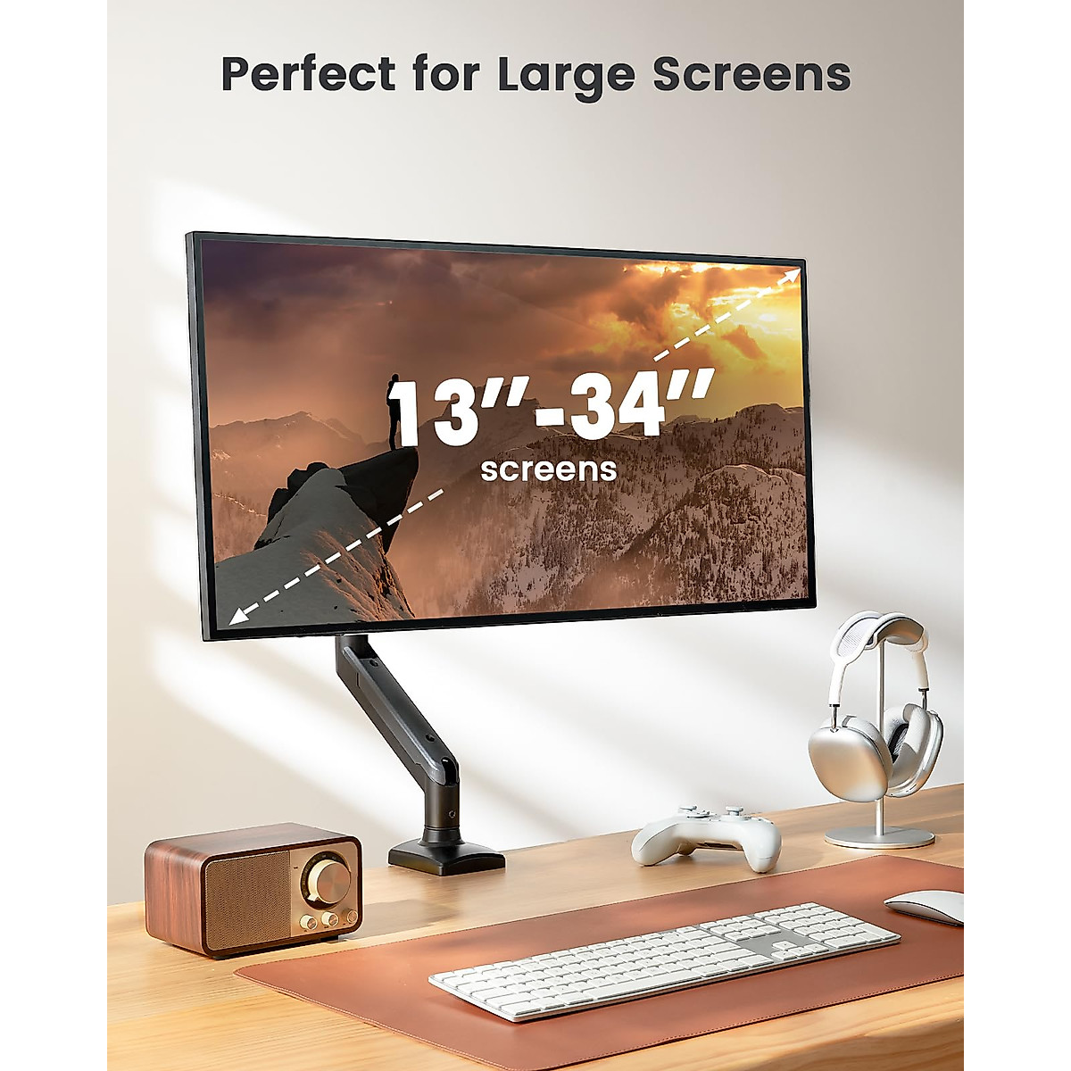 ErGear Single Monitor Arm for 13-34 inch Screens, Adjustable Gas Spring Monitor Mount Holds up to 22 lbs, Computer Monitor Stand with VESA Mount, C-Clamp & Grommet Base, Max VESA 100x100mm,