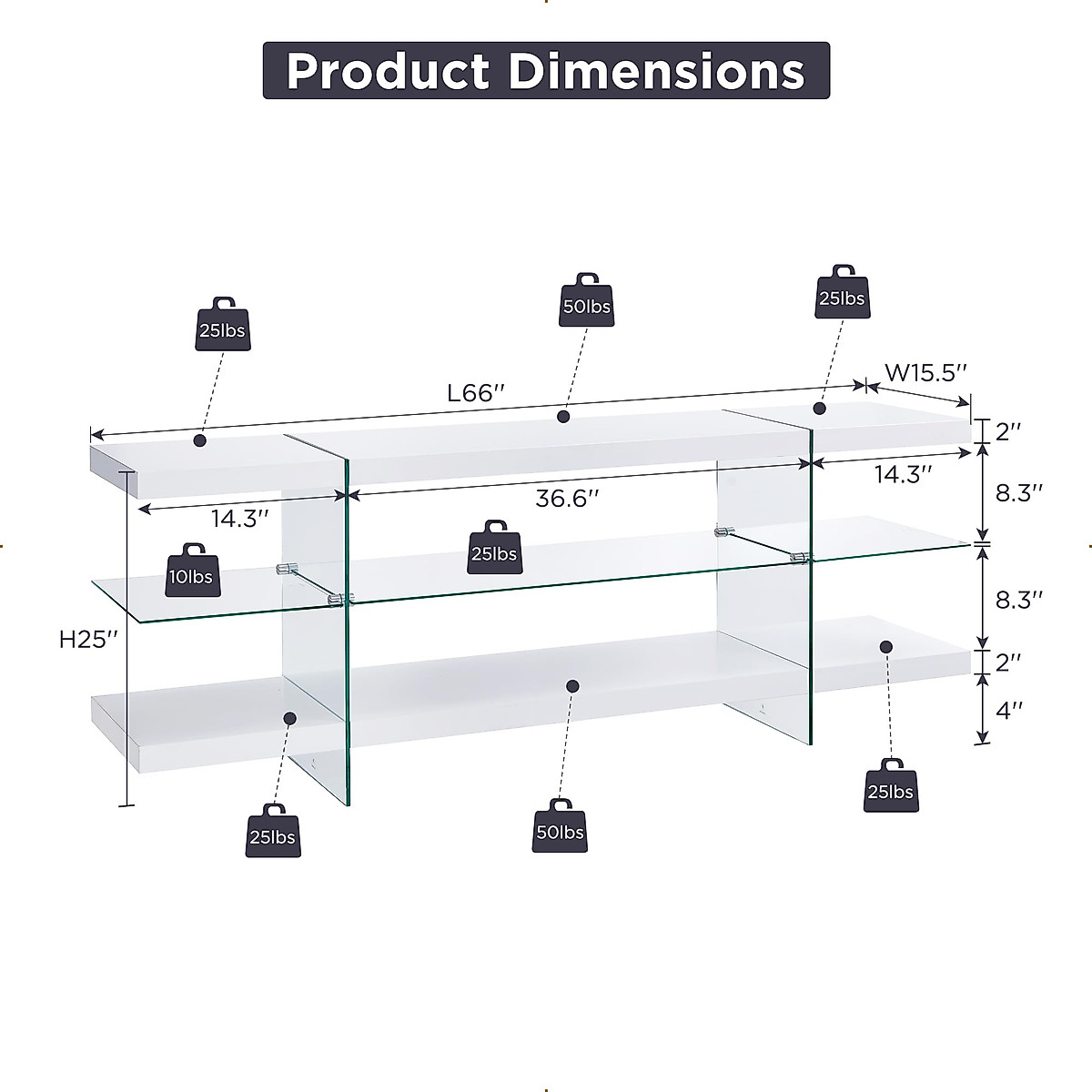 T4TREAM Modern TV Stand for 75 Inch TV, Tempered Glass and Wood Entertainment Center with RGB LED Lights, Media Console Table with Open Storage Shelves for Living Room, Solid White