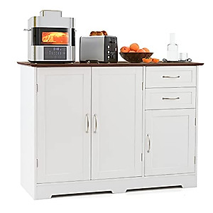 LOKO Buffet Cabinet with Storage, Modern Bar Cabinet with 3 Doors, 2 Drawers & Adjustable Shelf, Kitchen Sideboard Cabinet Console Table for Living Room, 43.5 x 16 x 31 Inches (White)