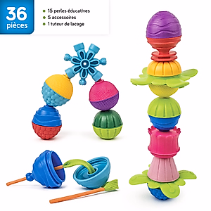 Lalaboom 36 Piece Baby Toddler Beads – Montessori Educational Shape and Color STEM Construction Toy 10 Months to 3 Years - BL300, Multicolor