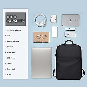 GOLF SUPAGS Travel Laptop Backpack for Women Anti Theft Slim Durable College Bookbag Business Computer Bag Fit 15.6 Inch Notebook (Black, 15.6 Inch)