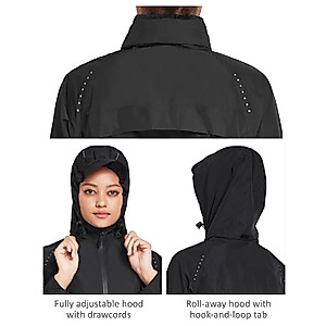 BALEAF Women's Rain Jackets Waterproof Windbreaker Windproof Lightweight Running Cycling Jackets Reflective Packable Hooded Black M