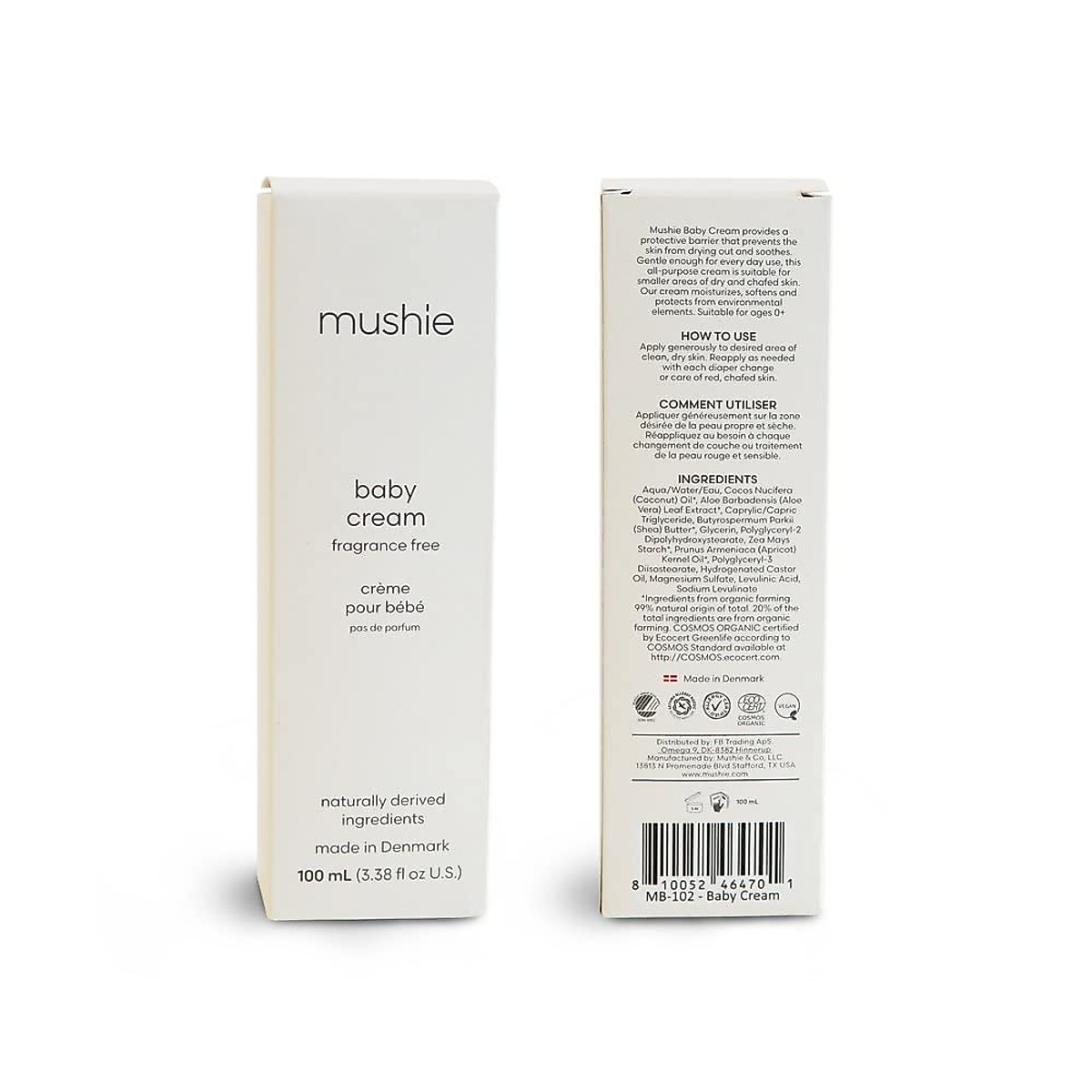 mushie Baby Cream | Healing Ointment for Dry, Chaffed Skin, Diaper Rash, & Minor Scratches | Certified COSMOS ORGANIC | Made In Denmark, 3.38 fl oz (100 mL)