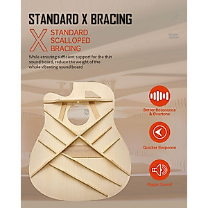 Rosen Solid Top Dreadnought Acoustic Guitar 41 Inches Spruce Guitar Beginner Bundle with Book, Padded Bag, Strings, Picks, Tuner, Hexwrench, Strap, Polishing Cloth, Natural