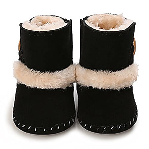 Jonbaem Newborn Baby Boys Girls Snow Winter Boots Infant Toddler Soft Sole Winter Warm Crib Booties Shoes(12-18 Months, Black)