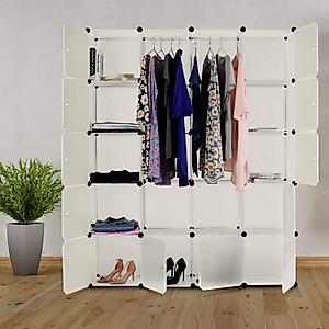 Devo Portable Wardrobe for Hanging Clothes, Cube Storage Organizer, DIY Closet Clothes Plastic Wardrobe for Space Saving (20 Cubes) with Hammer (White)