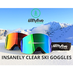 6fiftyfive - Ski Goggles Men and Women - Frameless, Full REVO Coating, Anti Fog, Magnetic Quick Change Lens, 100% UV400, OTG - Ski, Snowmobile and Snowboard