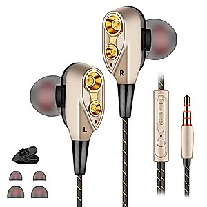 ELOVEN 3.5mm Hi-Res Audio Earphone Deep Bass Stereo Sound Wired Earbuds Noise Isolation Headphones in-Ear Headset with Mic Volume Control Music Sports Earphones for iPhone Samsung Streamer Gold