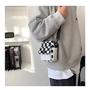 Checkered Bag,Girl's Canvas Shoulder Bag,Trendy Crossbody Handbags,Small Square Bag, Mini Tote Bags