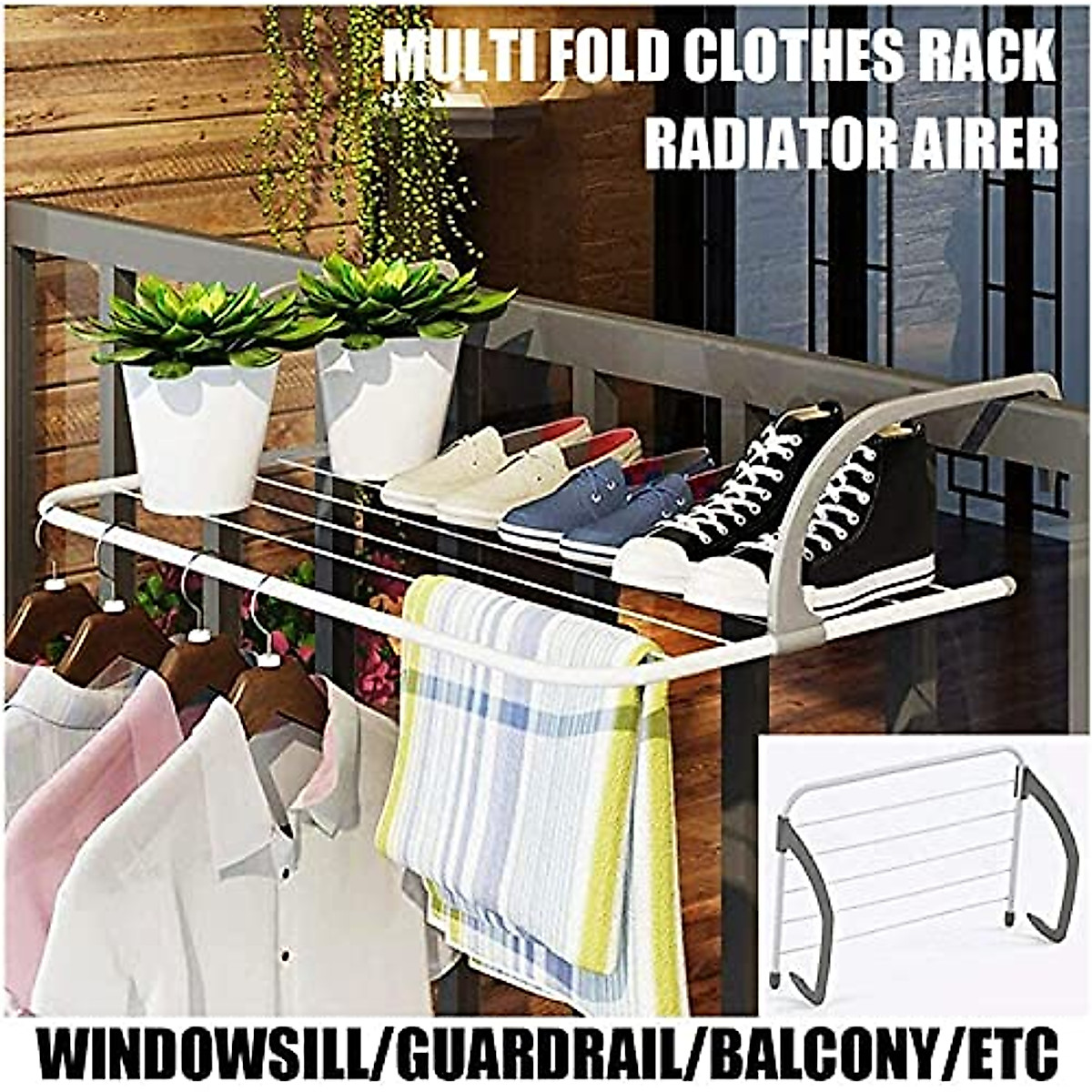 ZyHMW Clothes Airer Home Folding Adjustable Radiator Towel Clothes Drying Rack Pole Airer Dryer Drying Rack 5 Rail Balcony Telescopic Laundry Holder，Folding Airer (Color : Gray, Size : 50X28cm)