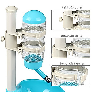 Pawow Pet Dog Cat Automatic Water Food Feeder Bowl Bottle Standing Dispenser with Detachable Pole Height Adjustable Automatically Drinking Water Bottle 500ML (Blue)