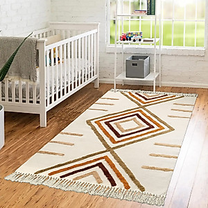 Uphome Boho Area Rug 4'x6' Diamond Tufted Washable Living Room Rug with Tassels Soft Cotton Woven Nursery Rug Modern Farmhouse Colorful Indoor Carpet for Entryway Bedroom Kitchen Office