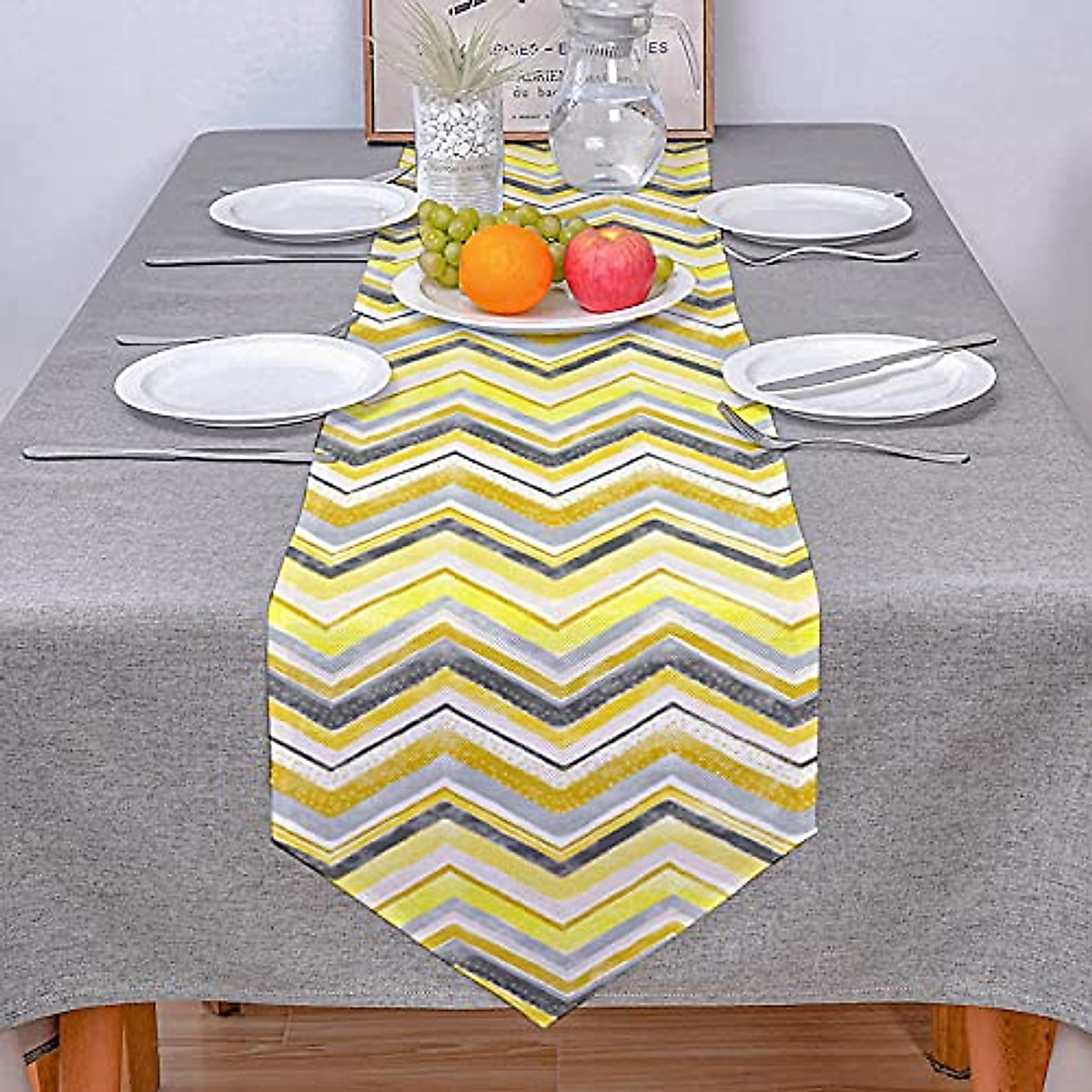 Big buy store Table Runner Geometric Chevron Zig Zag Stripe Cotton Line Table Covers for Dinner Kitchen Wedding Indoor and Outdoor Parties Nordic Design Yellow Table Setting Decor -13 x 36 inch