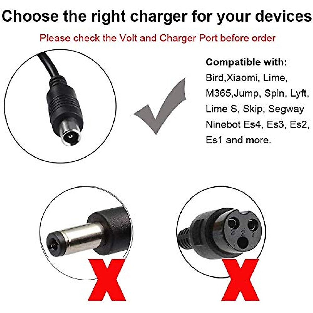 Demon 42V 2A Battery Charger Power Adapter for Bird,Lime,Lime-S, Skip, Spin, M365, Bird Charger,Lime Charger, Skip, Es4, Es3, Es2, Es1,Black