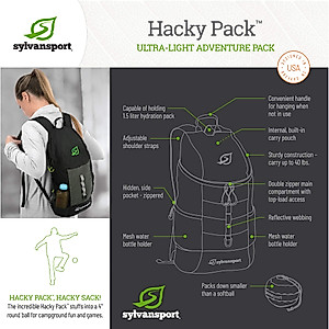 SylvanSport Hacky Pack Daypack Lightweight Hiking Backpack Durable 40 LB Carrying Capacity, Black and Grey