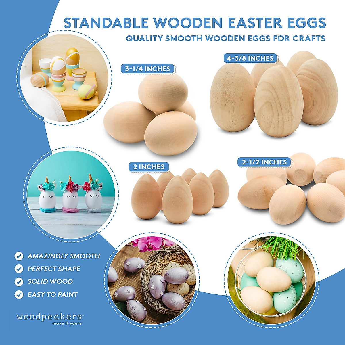 30 Smooth Standable Wooden Easter Eggs to Paint, Quality Small Wooden Eggs for Crafts, Wooden Easter Eggs Paint 2 in, by Woodpeckers