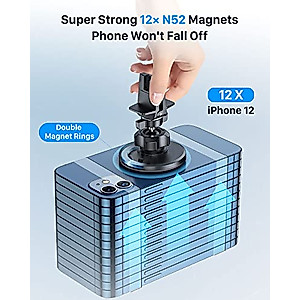 YOSH Mag-Safe Car Mount Air Vent, Car Phone Holder iPhone Magnetic Phone Car Mount Magnet Phone Holder for Cars, for iPhone 14/13/12 Series & MagSafe Case with Double Lock Clip Without Metal Plates