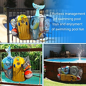 Pool Float Storage Bag,Adjustable Pool Toys Organizer Hanging Mesh Bag with 3 Side Pockets for Rafts,Balls,Floats,Inflatable Toys,Extra Large Pool Toy Storage Net Bag Pouch,Swimming Pool Accessories