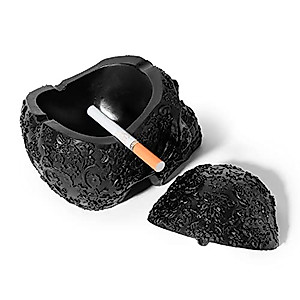 Skull Head Tray, with Cover - Scary Skeleton Decor, Gothic Emo, Human Skeleton Decorations - for Indoor or Outdoor Use - Gothic Skulls & Bones Figurines, Head Sculptures Unique Goth Gifts