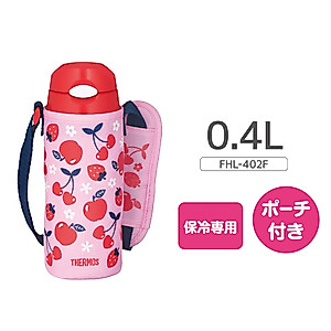 Thermos FHL-402F PK-R Vacuum Insulated Straw Bottle, 13.5 fl oz (400 ml), Pink Red, For Cold Retention