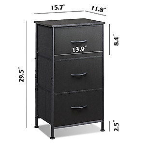 WLIVE Dresser with 3 Drawers, Fabric Nightstand, Organizer Unit, Storage Dresser for Bedroom, Hallway, Entryway, Closets, Sturdy Steel Frame, Wood Top, Easy Pull Handle, Charcoal Black