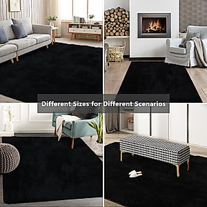 Shag Area Rugs for Bedroom Living Room,5X8 Ultra Soft Fluffy Area Rugs for Dorm,Indoor Carpet Nursery Rugs for Kids Girls Room Home Decor, Black