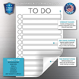 Dry Erase to Do List Vinyl Whiteboard Sticker Decal by Glassboard Studio | Removable & Reusable | Magnetic Fine-Tip Marker Included (6 x 9 inches, White)