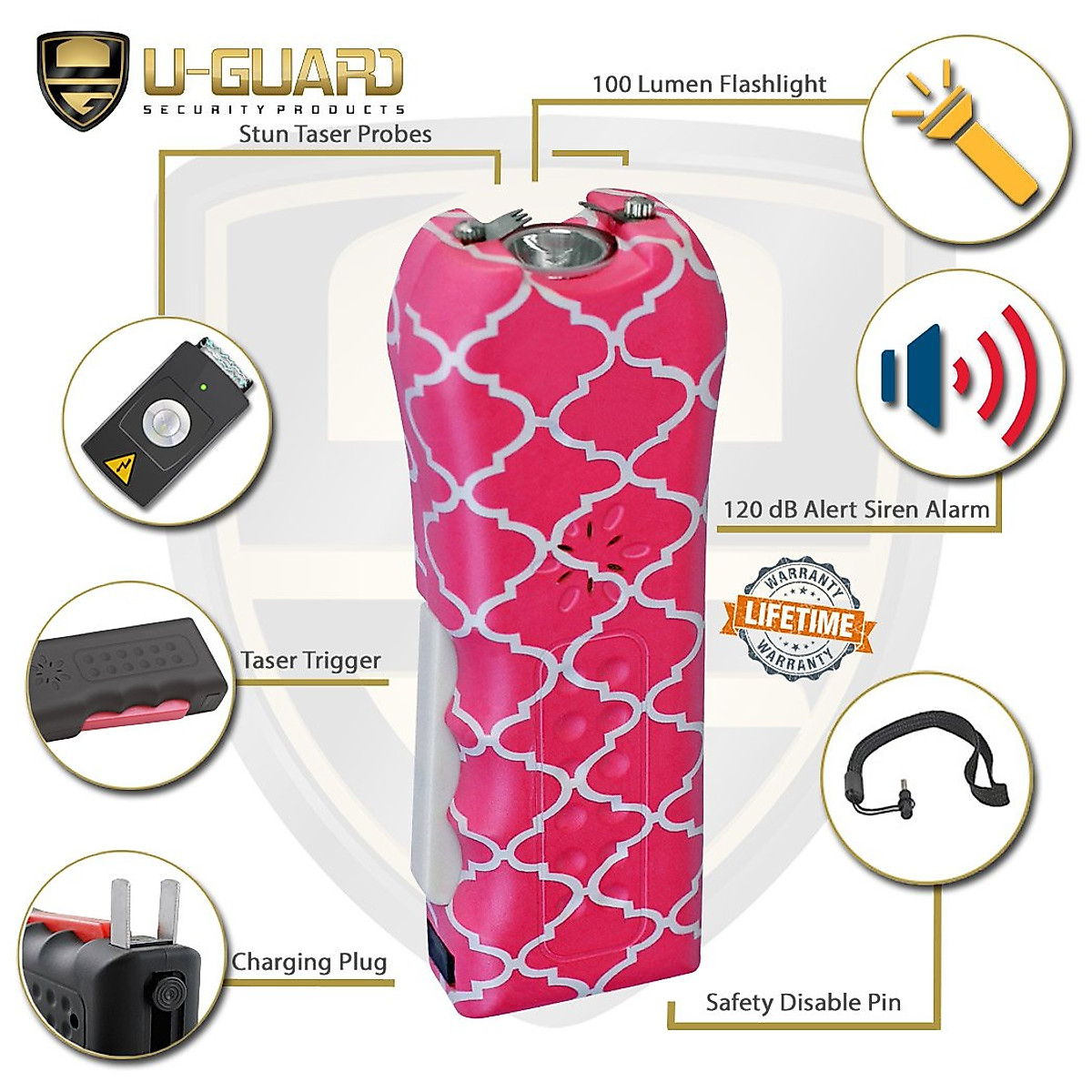Personal Stun Gun Stun Gun Flashlight Alarm Pepper Spray Keychain Self Defense Kit. Multi-Function Less Lethal Weapon Combo. Tactical Gear for Women Or Men While Walking, Camping Or Hiking (PK Quilt)