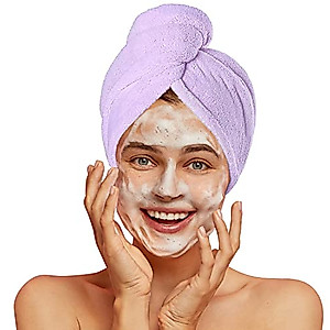 Sackei Hair Drying Towel Microfiber Hair Towel Wrap with Solid Button, 9.5 inch X 26 inch Supersoft NO Dripping Hair Turban for Wet Hair Drying Hair Anti Frizz for Kids and Women (1Pcs Purple)