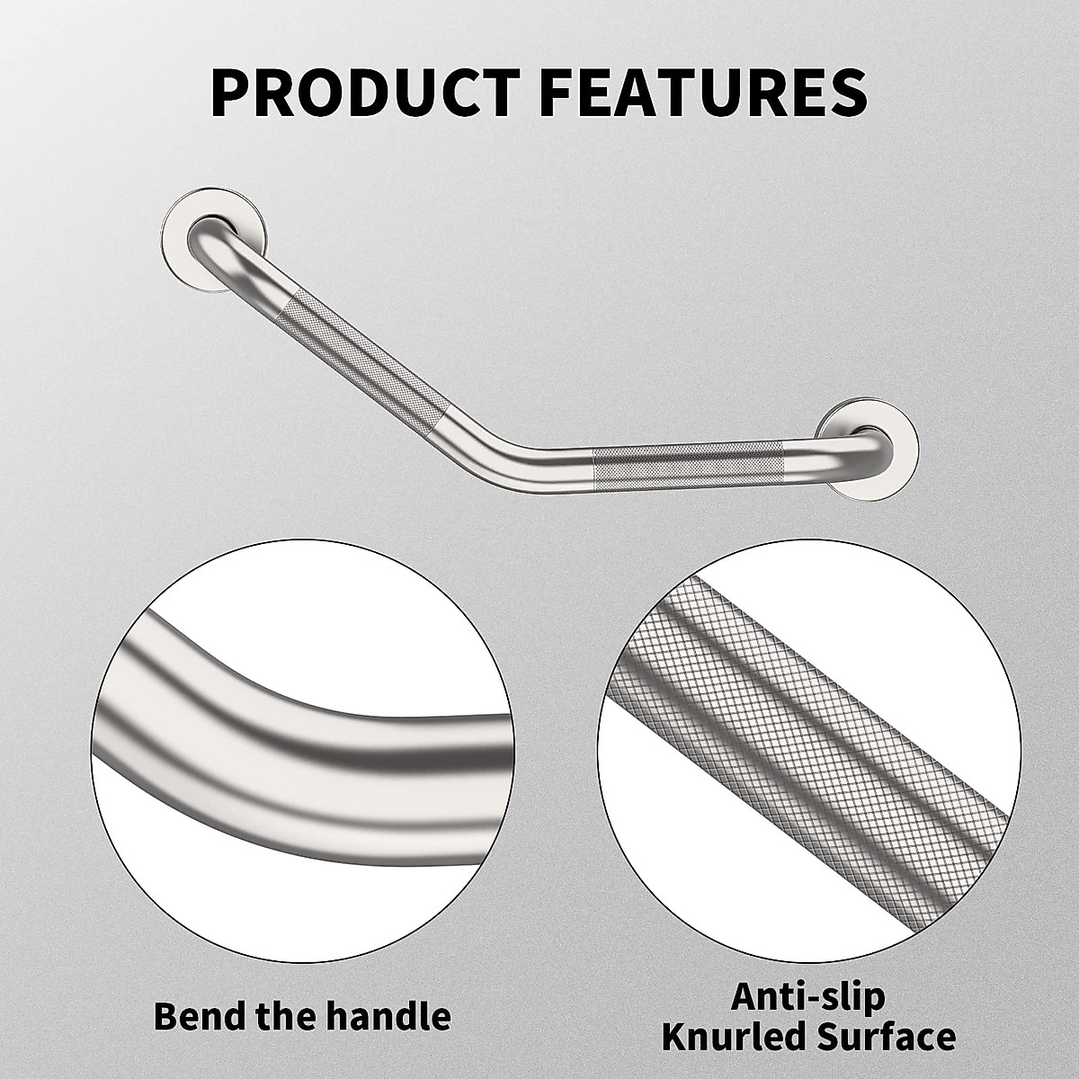 16 Inch Angled Shower Grab Bar, Munzong 2 Pack Anti Slip Satin Brushed Nickel Bathroom Grab Bar, Knurled Bathroom Balance Bar,Safety Hand Rail Support Handicap Elderly Injury Senior Assist Bath Handle