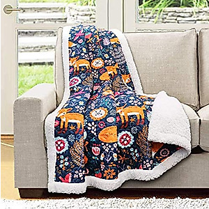 Lush Decor Pixie Fox Throw Fuzzy Reversible Sherpa Blanket 60” x 50” Navy