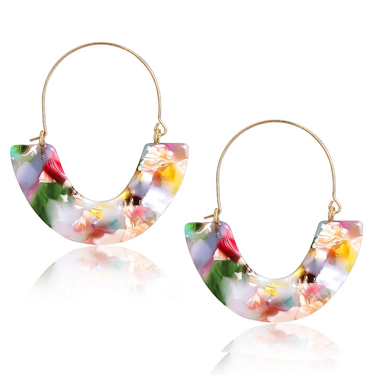 CEALXHENY Acrylic Earrings Tortoise Hoop Earrings Statement Wire Resin Earrings Fan Drop Dangle Earring for Women (D Pink Flower)