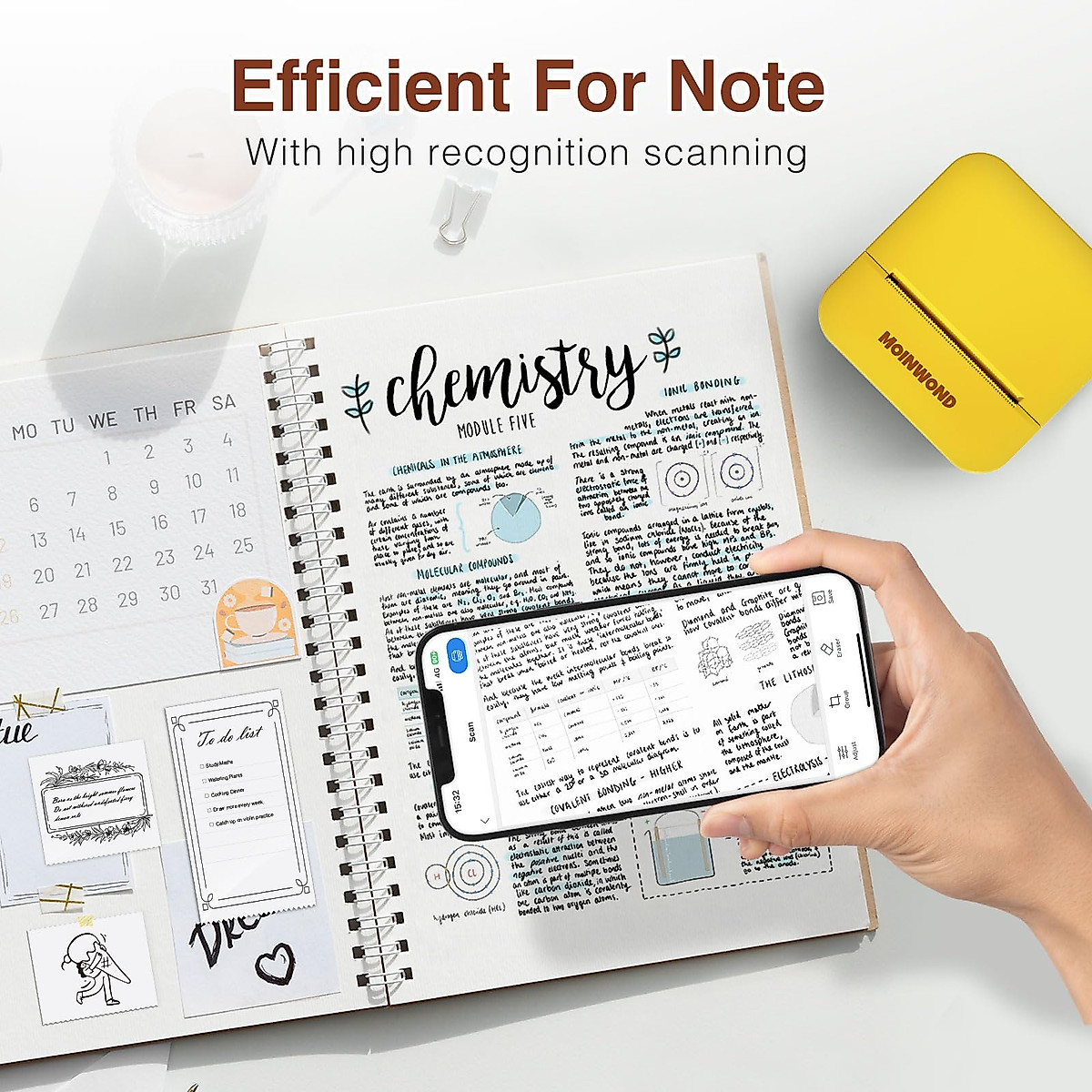 MOINWOND Sticker Printer Mini Portable Thermal Printer Sticker Maker Machine,Bluetooth Inkless Pocket Printer Rechagreable for DYI Journal,Notes,Memo,Photo with Thermal Paper,Yellow D1