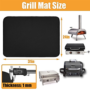 Amerbro 24 x 31in Fireproof Grill Mats for Outdoor Tabletop Grill to Protect Your Grill Table - Heat Resistant Grill Table Mat - Waterproof & Oilproof BBQ Mat - Black (1mm)