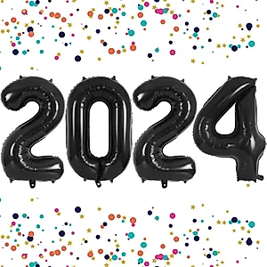 Black 2024 Balloon, 40 Inch Large Foil 2024 Number Balloons, Giant Big Mylar Balloon Numbers for Black Graduation Decorations Class of 2024 Party Supplies